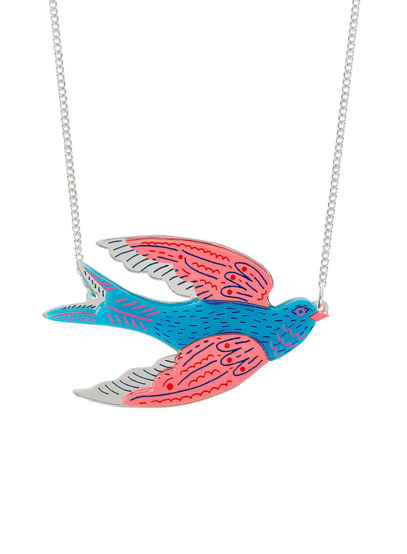 Blue Bird Swallow Necklace | Tatty Devine X The Printed Peanut