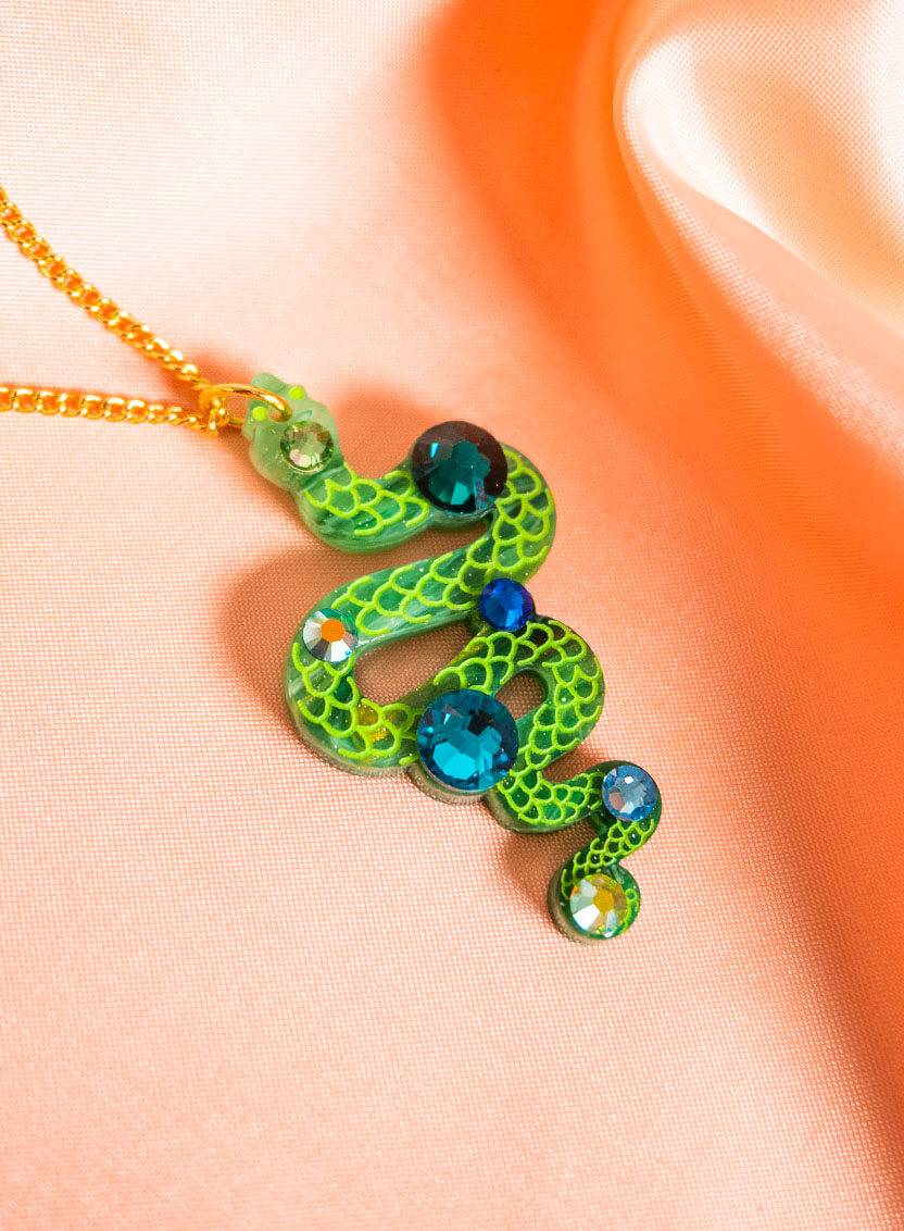 Crystal Green Snake Pendant Necklace Tatty Devine Jewellery
