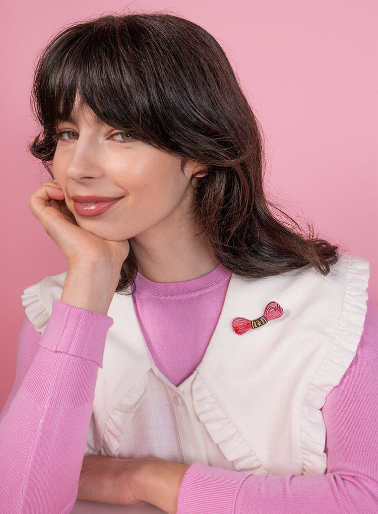 Embroidery Thread Brooch | Handmade from pink mirror acrylic – Tatty Devine