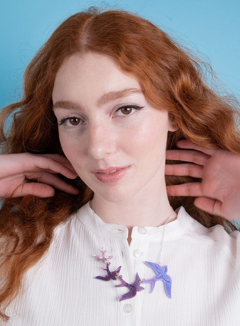 Swoop of Swallows Necklace - Purple | Tatty Devine – Tatty Devine